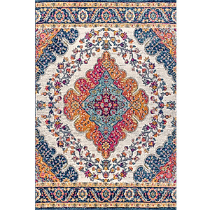 JONATHAN Y BMF106A-8 Bohemian Flair Boho Vintage Medallion Blue/Multi 8 ft. x 10 ft. Area-Rug, Vintage, Easy-Cleaning, for Bedroom, Kitchen, Living Room, Non Shedding