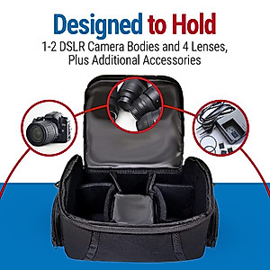 Vidpro DSLR and Video Camera Gadget Bag - Large Protective Case Includes Padded Dividers Handle and Shoulder Strap Compatible with Most Camera Brands Fits 1-2 DSLR Cameras 4 Lenses and Accessories