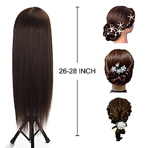 Opini 26 Inch Mannequin Head 80% Real Human Hair Styling Hair Mannequin Head Human Hair to Practice Hair and Makeup Hairdresser Head With Free Clamp (#4 No Makeup)