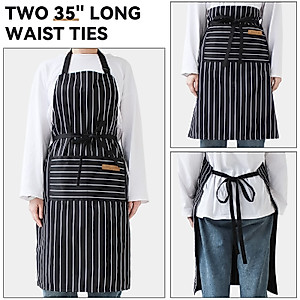 NLUS 2 Pack Kitchen Cooking Aprons, Adjustable Bib Soft Chef Apron with 2 Pockets for Men Women (Black/Brown Stripes)