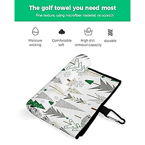 Yun Nist Golf Towel Christmas Tree Xmas Snowflake White,Waffle Pattern Microfiber Club Cleaner Golf Towels with Carabiner Clip for Women Men Dad,Winter Cedar Seamless Golf Towel for Golf Bags,24x16in