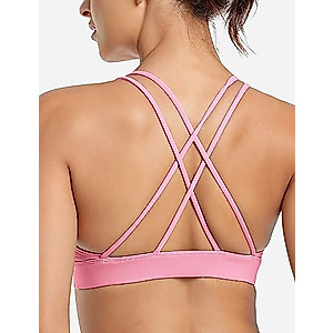 YEOREO Sports Bra for Women V-Neck Strappy Criss-Cross Back Yoga Bra Padded Fitness Crop Top Candy Powder XS