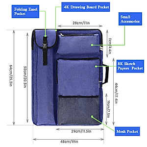 TreochtFUN Art Portfolio Case 18 x 24,Portfolio Bag For Artwork/Board/project/drawing,Artist Backpack(Navy Blue).