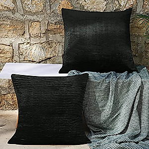 PHF Velvet Wrinkled Throw Pillow Covers, 18"x18", 2 Pack Texture Luxury Home Decorative Cushion Covers for Bed Couch Sofa, Super Soft and Cozy Square Pillowcase Shell, No Filling, Black Green