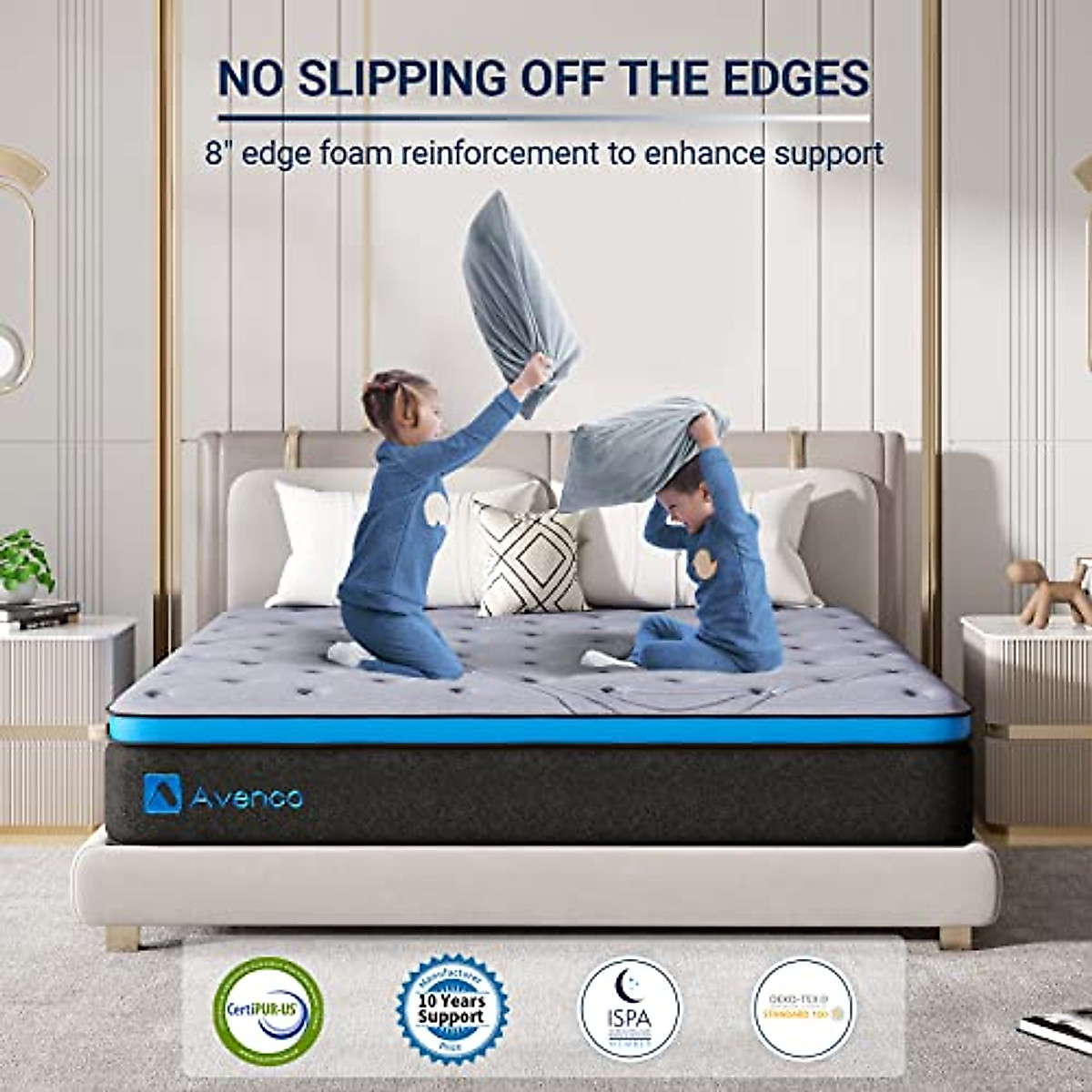 Avenco King Hybrid Mattress, 10 Inch King Size Mattress in a Box, Medium Firm Pocket Spring and Gel Memory Foam Mattress for Queen Bed, Max Loading 550LBS, CertiPUR-US, 100 Nights Trial