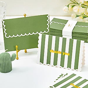 Crisky 3 Assortment Gold Foil Wavy Green Thank You Cards with Envelopes (50 Pack) for Birthday, Baby Shower, Bridal Shower, Wedding, Graduation