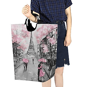 ALAZA Large Laundry Hamper Basket Art Paris Eiffel Tower Laundry Bag Stylish Collapsible Oxford Cloth Home Storage Bin with Handles, 22.7 Inch