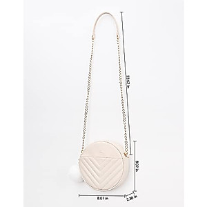 GM LIKKIE Round Crossbody Purse for Women, Circle Quilted Clutch Bag, Small PU Leather Evening Shoulder Handbag (Beige)