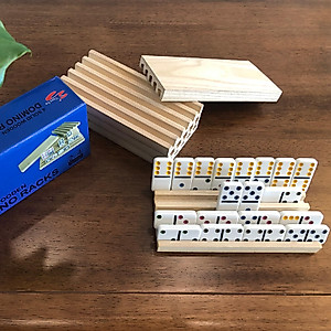 Yuanhe Domino Holder Trays Rack - Set of 4 Wooden Tiles Stand Holders for Mexican Train Rummy Chickenfoot