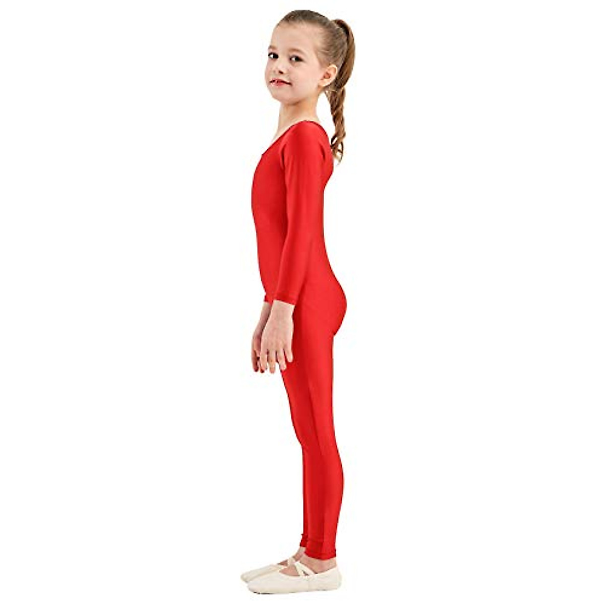 speerise Girls Unitards Gymnastics Long Sleeves Full Body Toddler Ballet Leotards for Kids Costumes, Red, XXL