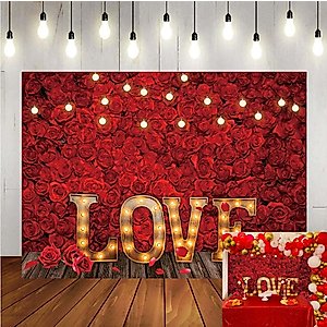 Mother's Day Red Rose Backdrop Rustic Love Rose Flowers Retro Wooden Romantic Photography Background Girls Women Wedding Bridal Shower Party Decoration 7x5FT