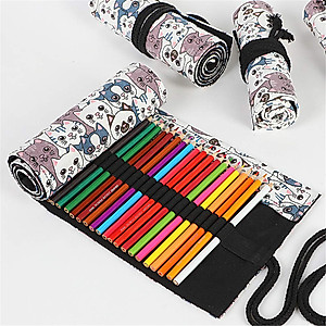 Funny live 24/36/48/72 Slots Colored Pencil Wrap Roll up Pen Holder Case Drawing Coloring Pencil Roll Organizer Stationery Case for Student Artist Traveler (Big-Head Cats, 72 Slots)