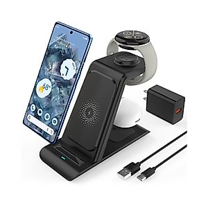 Upgraded 3 in 1 Wireless Charger Compatible with Google Pixel Watch 3/2, Pixel 9 Pro XL/9/8/7/7A/6 Pro, Pixel Buds Pro/2, Wireless Charging Station for Multiple Devices (Not for Pixel Watch 1)