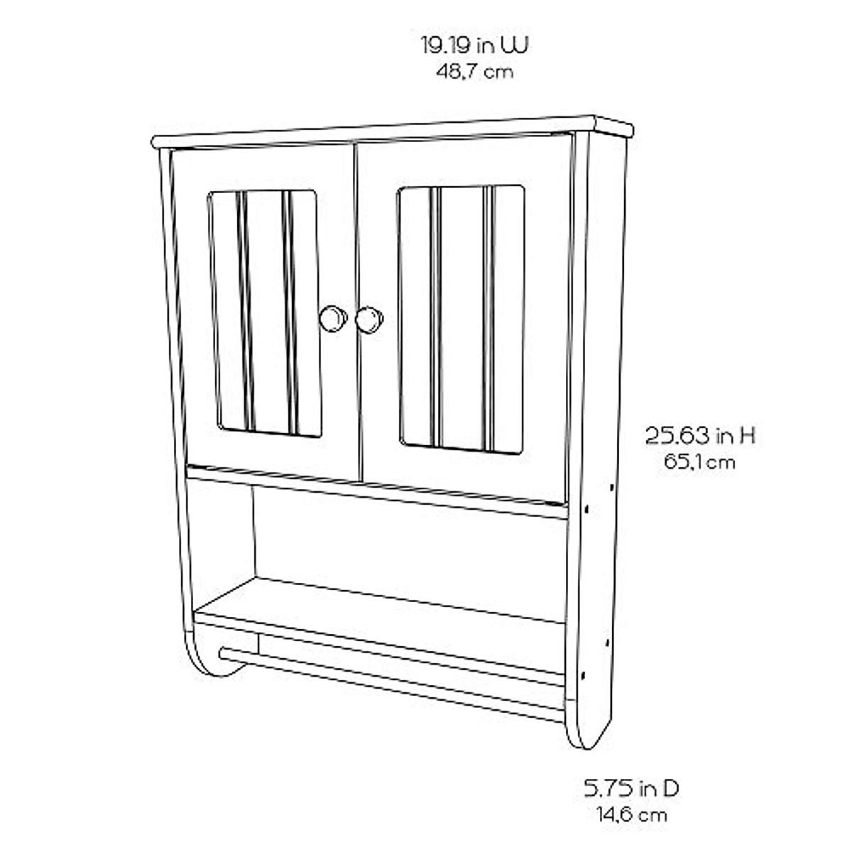 Zenna Home Cottage Bathroom Wall Cabinet, with 2 Shelves and 2 Doors, 19" W x 25.6" H, Storage Cabinet with Towel Bar, White