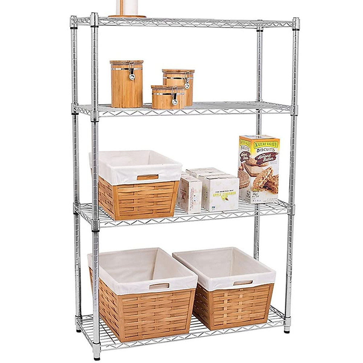 4 Tiers Standing Shelving Units - 4-Shelf Adjustable Storage Wire Shelving Unit, Metal Organizer Wire Rack for Laundry Bathroom Kitchen Pantry Closet, Garage Storage Rack Display Shelf for Living Room