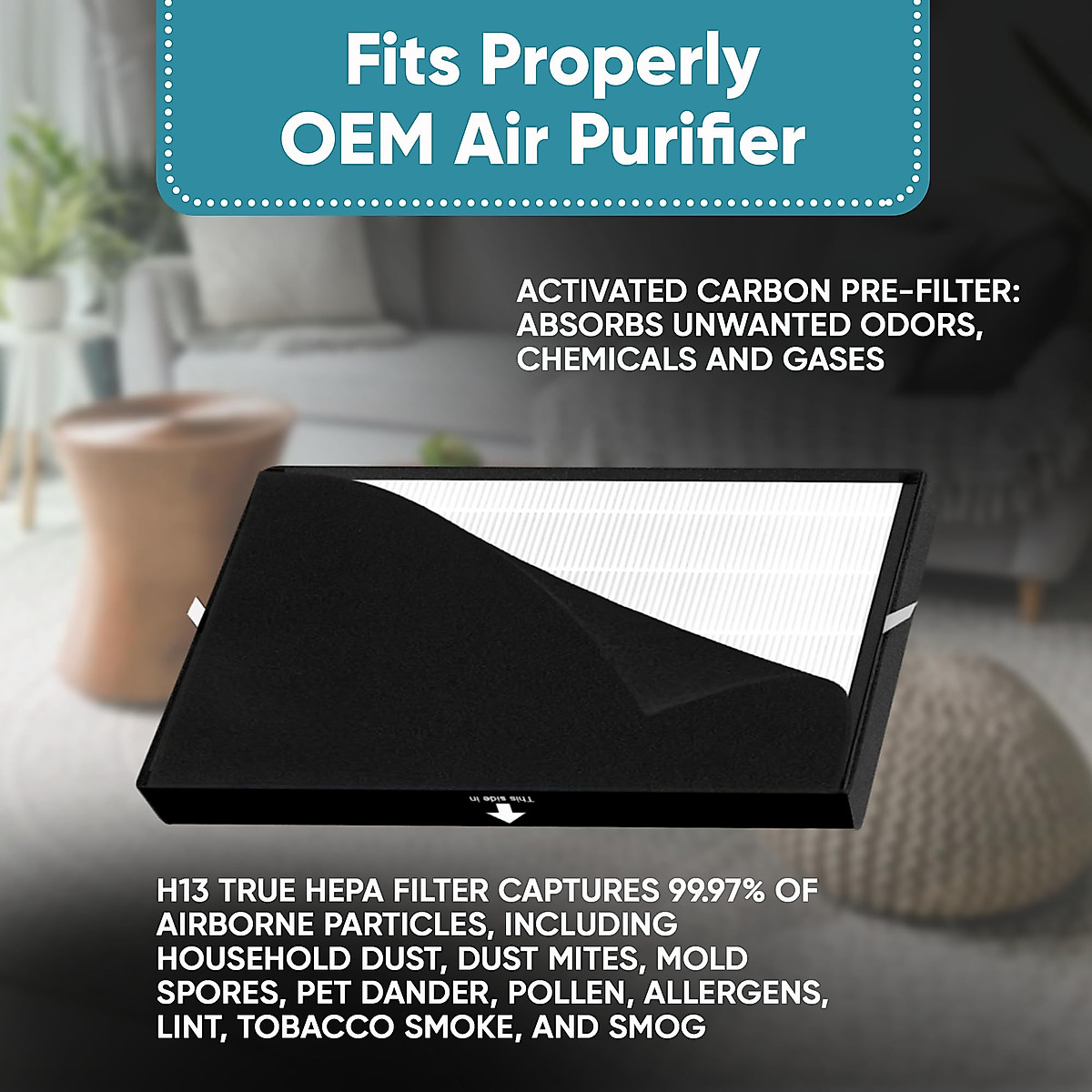 2 pack - FLT5900 Replacement Filter - J - Compatible with Germ Guardian AC5900WCA and AC5900WDLX Air Purifiers - 2 H13 Grade True Hepa Filters & 4 Carbon Pre-Filters - Part # FLT5900