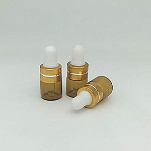 30Pcs Essential Oil Dropping Bottles Refillable Amber Glass Dropper Bottles Portable Perfume Sample Vials Cosmetic Lotion Liquid Containers with Glass Eye Dropper and Caps (1ml)