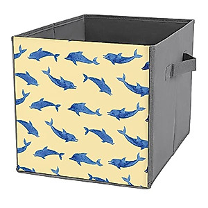 Dolphins Pattern Storage Bins Cubes Foldable Fabric Organizers with Handles Clothes Bag Book Box Toys Basket for Shelves Closet 10.6"