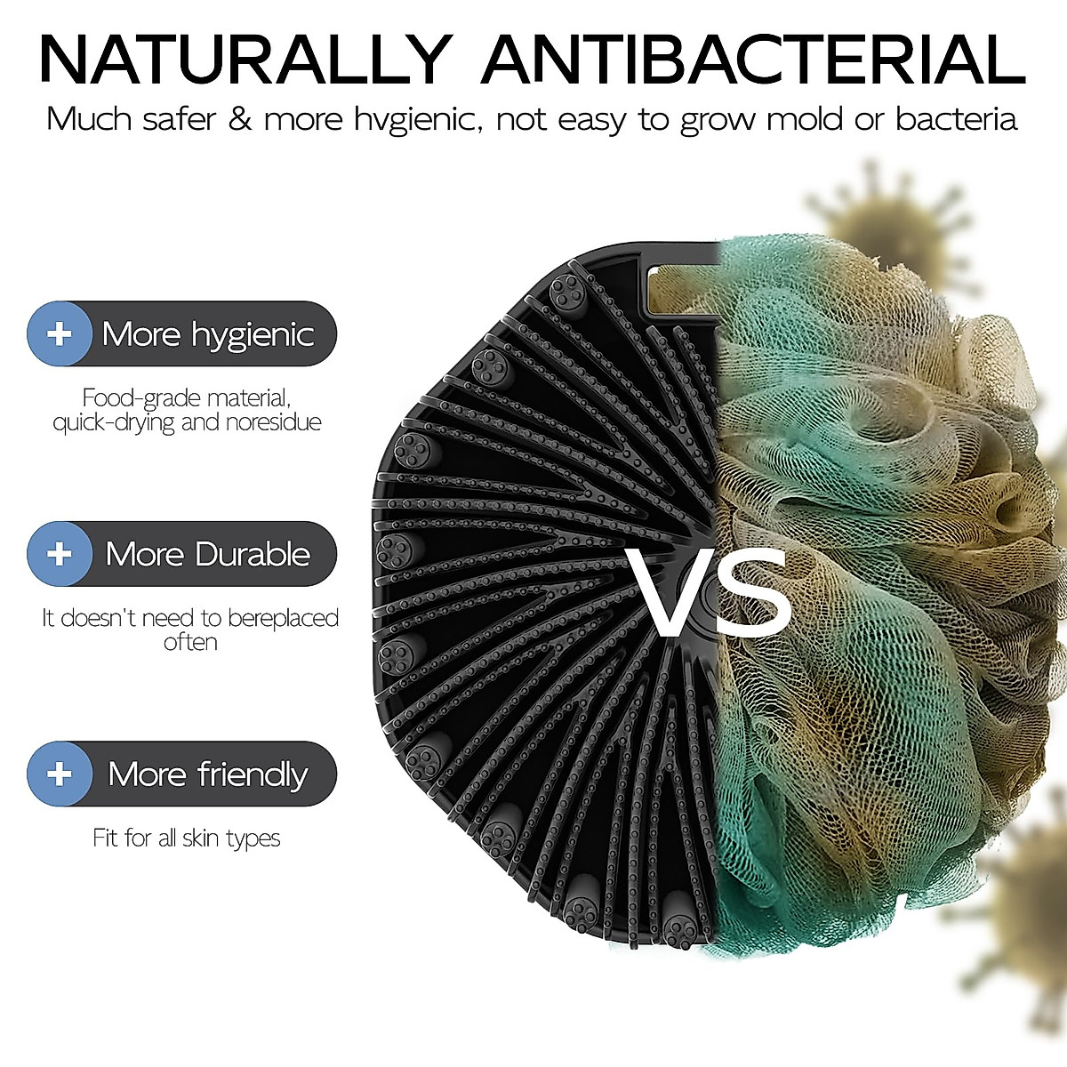 Silicone Body Scrubber, Exfoliating Body Wash Scrubbers Exfoliator, Shower Body Brush for Effective Showering Exfoliation and Gentle Massage (Black)