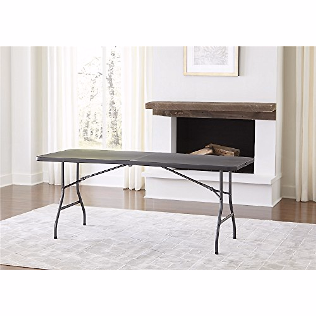 CoscoProducts Deluxe 6 foot x 30 inch Fold-in-Half Blow Molded Folding Table, Black