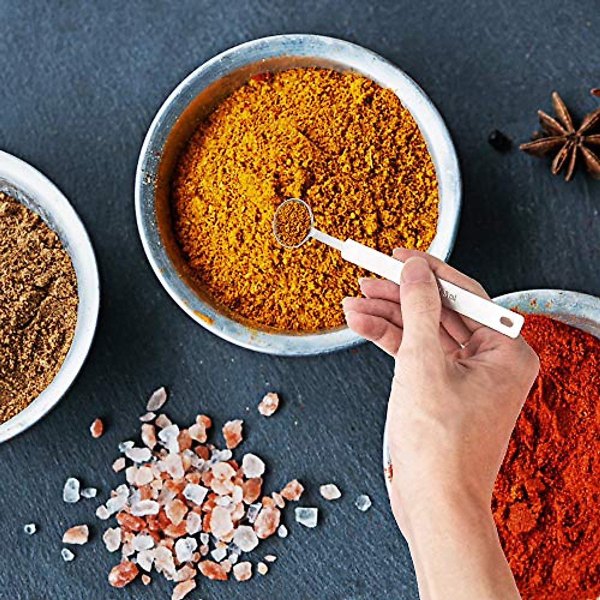 ONEKOO 7 Inches Long Handle Measuring Spoons Set, Premium Stainless Steel Metal Spoon, Tablespoon & Teaspoon & Coffee Scoop , for Accurate Measure Liquid or Dry Ingredients, for Cooking Baking