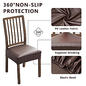 NILUOH Waterproof Seat Covers for Dining Room Chairs Set of 4, Pu Leather Chair Seat Slipcovers Dining Chair Cover Removable Washable Chair Protctor Cover, Rear Covers (PU-Coffee)