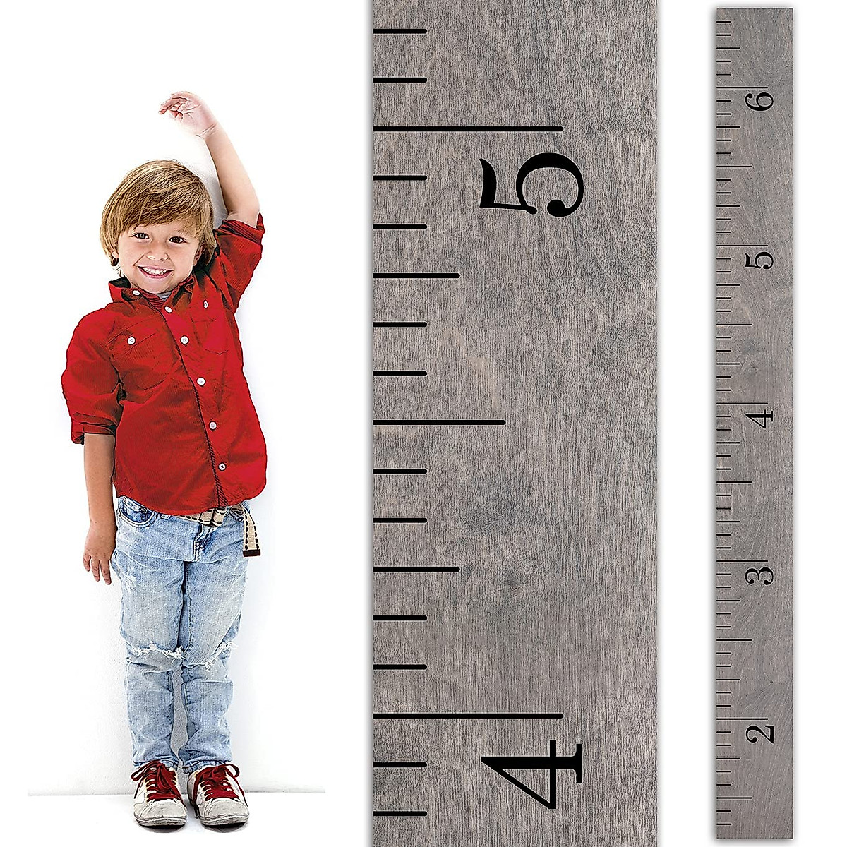 HEADWATERS STUDIO Wooden Growth Chart for Wall-Kids Sizing Chart, Height Measurement for Wall, Kids Height Wall Chart, Kids Height Ruler, Height Growth Chart for Kids - Love Grows Here Gray (63"x6.7")