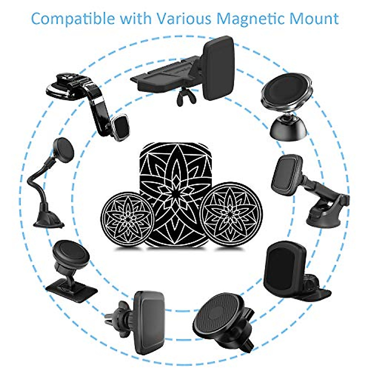 Metal Plate for Phone Car Magnetic Mount 6 Pack,Magnet Holder Disc Replacement Case Sticker with 3M Adhesive for iPhone Magnets Cradle-less Mounts Cell Phone Mini Tablet GPS Stand 2 Rectangle 4 Circle