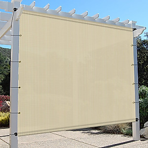 Windscreen4less 8’ x 16’ Universal Replacement Shade Cover Canopy for Pergola Patio Porch Privacy Shade Screen Panel with Grommets on 2 Sides Includes Weighted Rods Breathable UV Block Beige Tan