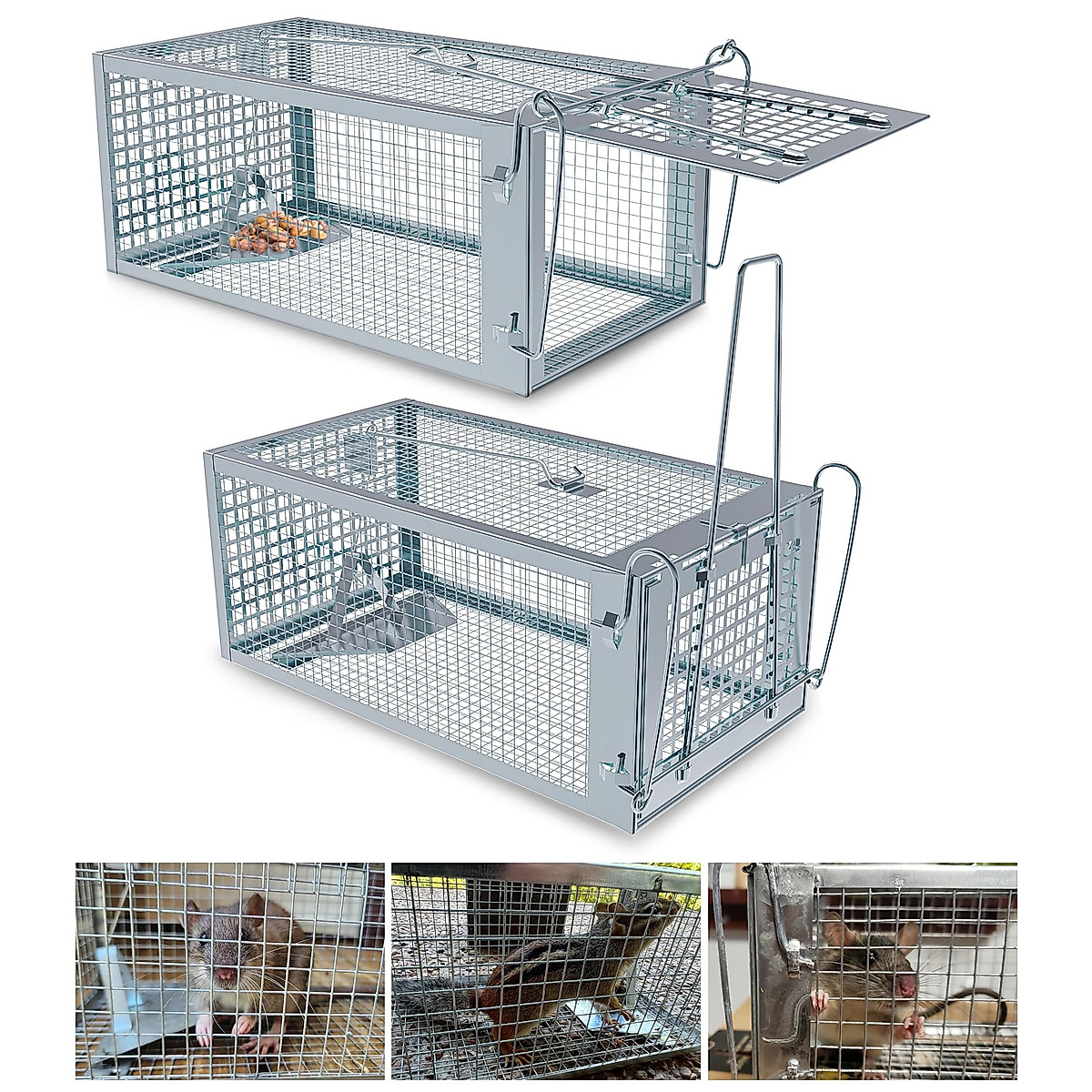 2 Packs Humane Rat Trap Outdoor, Wanqueen Humane Mouse Traps Indoor, Small Rodent Chipmunk Squirrel Trap and Other Live Animal Cage Catch and Release