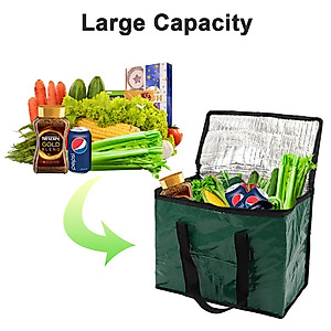 BeeGreen 2 Packs Silver Cooler Bags Insulated Food Delivery Bags Collapsible Reusable Grocery Bags Insulated Shopping Bags for Groceries Pizza X-Large Catering Supplies