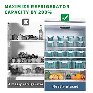 PLHG 5 Pack Fruit Storage Containers for Fridge Removable Colanders, Refrigerator Organizer for Salad Berry Lettuce Vegetables Produce Saver Container with Lid, Microwave, Dishwasher Safe