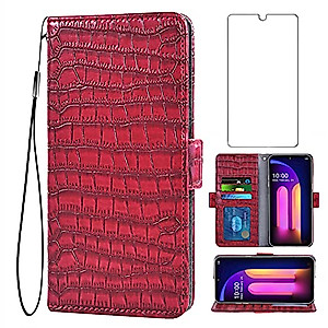 Asuwish Compatible with LG V60 ThinQ V60ThinQ 5G G9 Thin Q Wallet Case with Tempered Glass Screen Protector and Flip Cover Card Holder Cell Accessories Phone Cases for LGV60 V 60 60ThinQ 60V Red