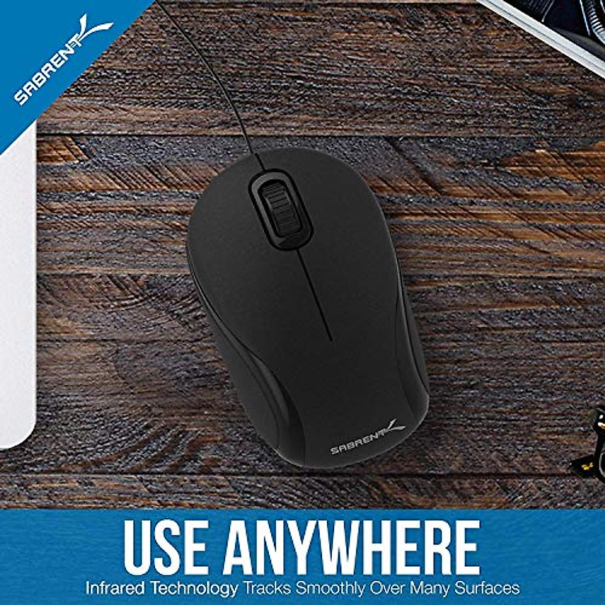 SABRENT Mini Travel USB Optical Mouse with Retractable Cable (MS-OPMN)