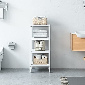IOTXY Open Shelving Storage Rack - 3-Tier Freestanding Solid Wood Shelves Unit, Multipurpose Display Stand for Bathroom Living Room Laundry, Square Corner Rack, Bookshelf, White
