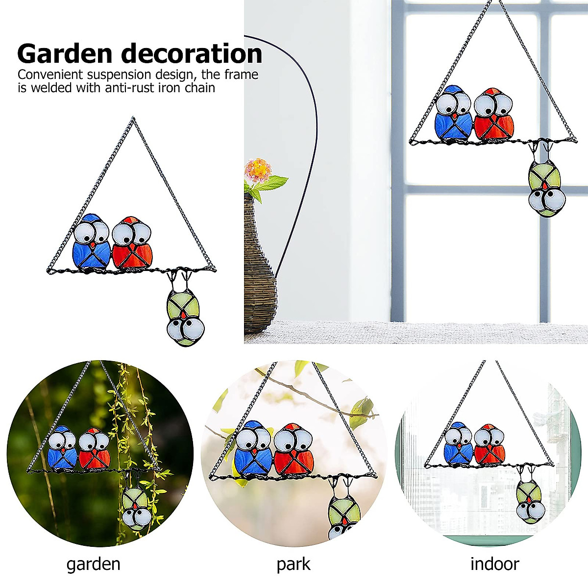 Suncatcher for Window, Christmas Decorations Stained Glass Window Hanging Birthday Gift for Mom Memorial Gift Sun Catchers Cardinal Home Garden Christmas Party Wedding Decor (D)