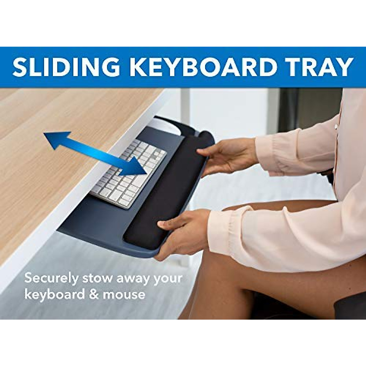 Mount-It! Under Desk Keyboard Tray, Adjustable Keyboard and Mouse Drawer Platform with Ergonomic Wrist Rest Pad, 17.25" Track (MI-7137)