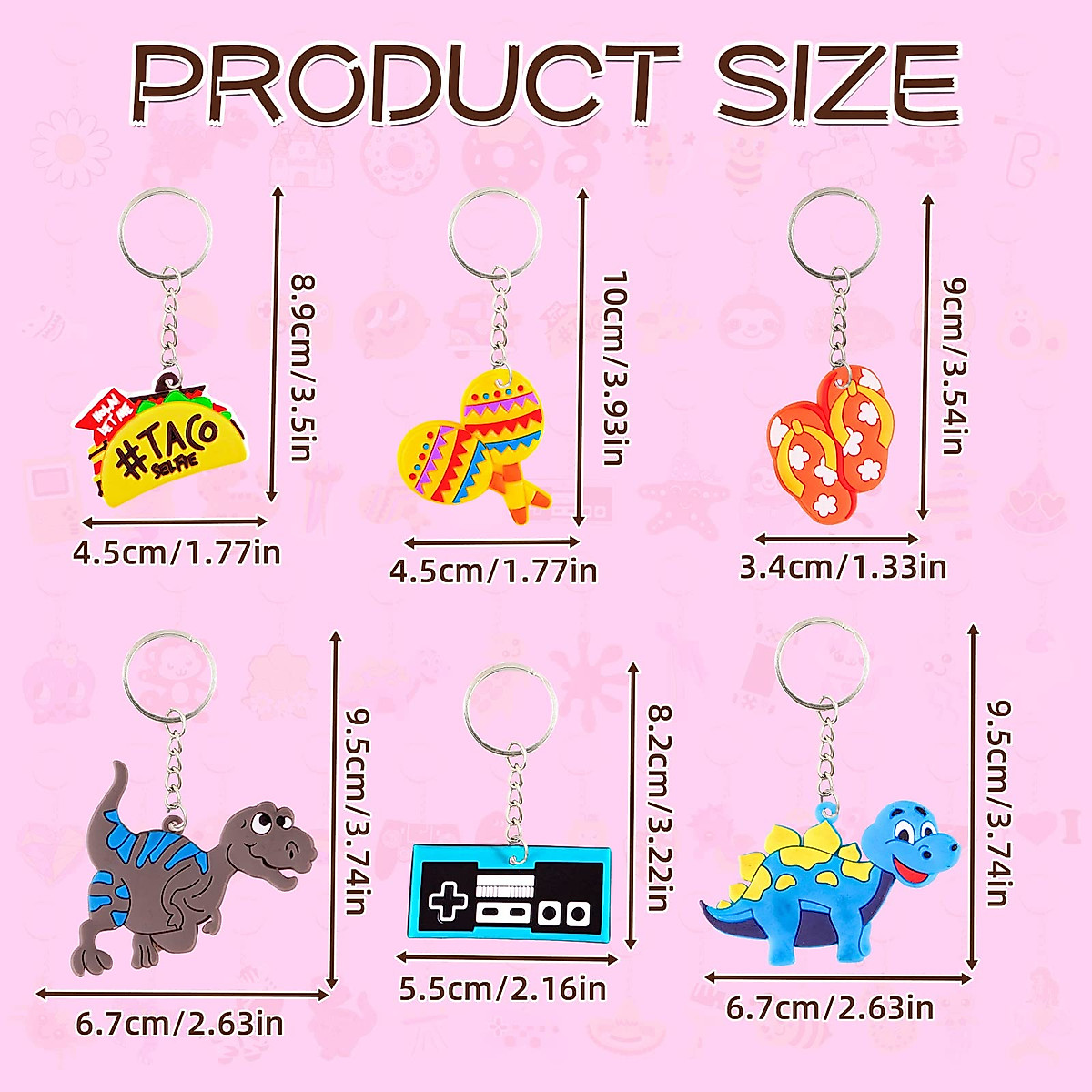 Lecinc 70Pcs Video Game Party Favors Video Game Keychains for Kids Birthday School Party Dinosaur Donut Marine Animal Mermaid Rainbow Bulk Keychains for Birthday Party Supplies