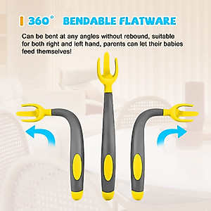 Kiuimi Toddler Utensils Spoons Forks 2 Sets, Perfect Baby Feeding Training Spoon and Fork for 6 Months+, BPA-Free 360° Bendable Soft Silicone Flatware Sets for Babies - (Green)