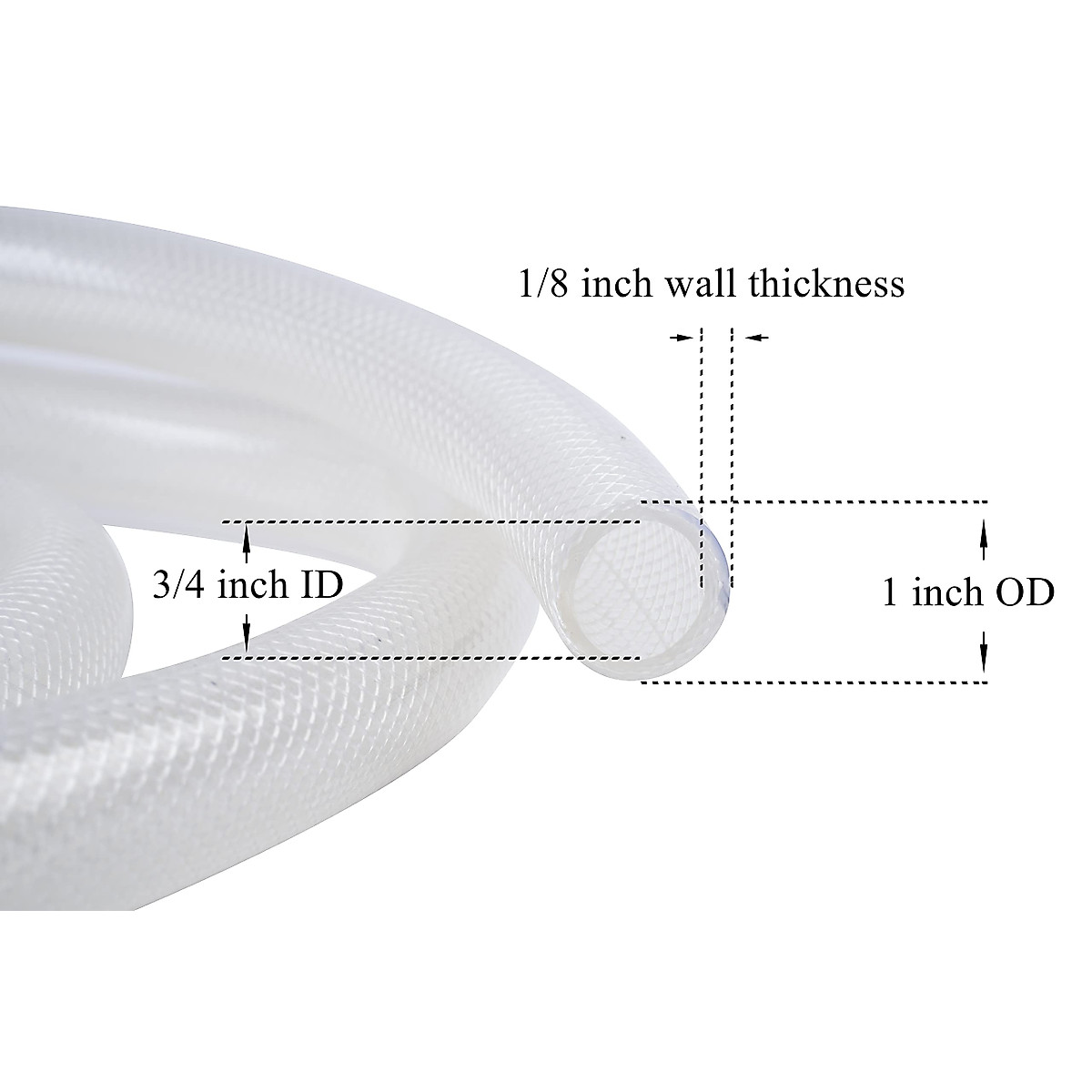 3/4" ID x 1" OD - 10 Ft High Pressure Braided Clear PVC Vinyl Tubing Flexible Vinyl Tube, Heavy Duty Reinforced Vinyl Hose Tubing, BPA Free and Non Toxic