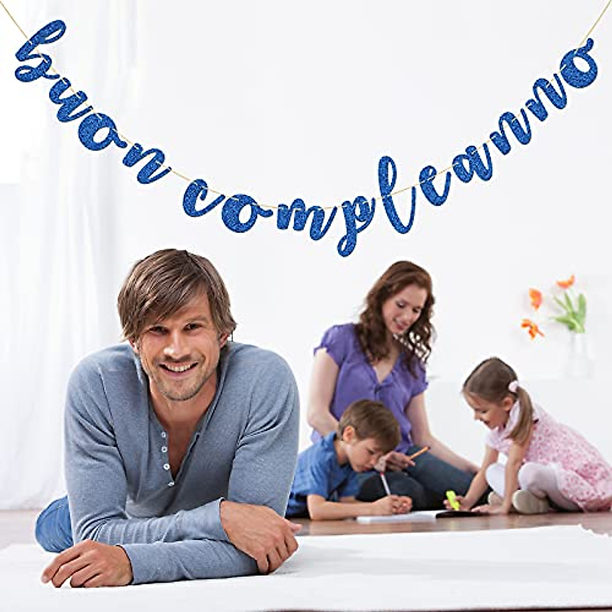 INNORU Buon Compleanno Banner, Italian Happy Birthday Party Decorations, Italian Themed Birthday Party Bunting Garland, Birthday Party Decoration Navy Blue Glitter