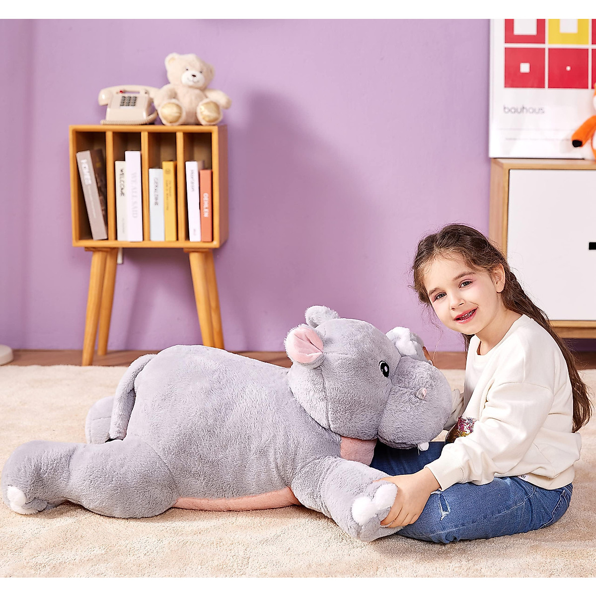 IKASA Giant Hippo Stuffed Animal Plush Toy,Large Hippopotamus Cute 30" Jumbo Soft Toys,Huge Big Size Plushy Fluffy Fat Plushie,Gifts for Kids