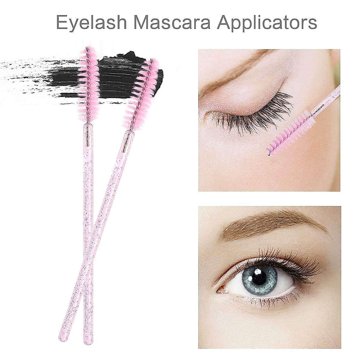 iminoo 200 PCS Disposable lip wands and mascara wands, Disposable Mascara Lipstick Makeup Brushes Eyelash Lip Gloss Brushes Applicators Makeup Tool (200, Crystal Pink)