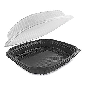 Anchor Packaging Culinary Lites Microwavable Container, 39 oz, 9 x 9 x 3.01, Clear/Black, Plastic, 100/Carton