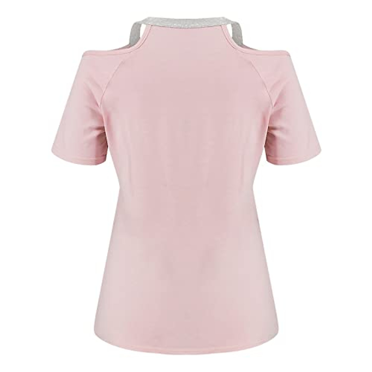 Women Cold Shoulder V-Neck Short Sleeve Loose Fit Summer Shirt Cute Graphic Print Blouse Slim FIt Easter Tops Pink