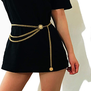 Weahre Women Waist Chain Belt Long Tassel Waistbands Hip Jewelry Body Chain Metal Link for Women Girls (Gold) One Size