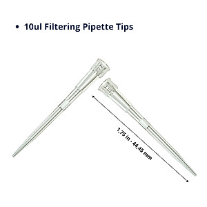 10ul Filtering Pipette Tips - Universal Filter Pipette Tips - Clear White, RNase, DNase, and DNA Free, Racked - 10 Racks, 96 Tips/Rack (10ul)