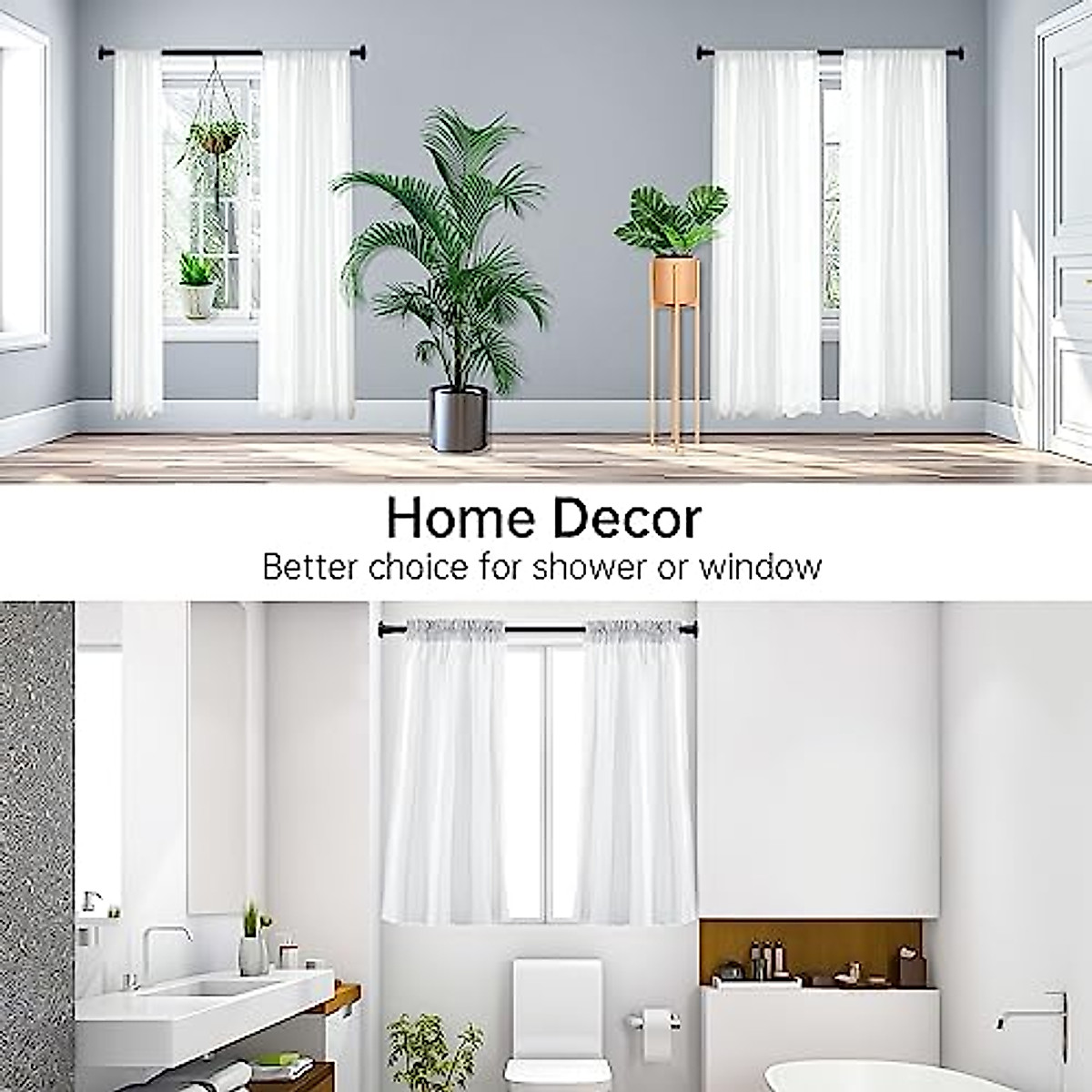 BRIOFOX Shower Curtain Rod Adjustable 75-89 Inch, Spring Tension Shower Rod No Drilling Non Slip, Matte Black