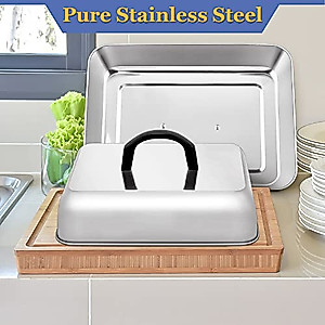Rectangle Cheese Melting Dome, HaSteeL Stainless Steel Basting Cover for Flat Top Griddle BBQ Steaming Grilling Cooking Indoor & Outdoor, Large 13In & Small 9.3In, Heavy Duty & Dishwasher Safe(2 Pcs)