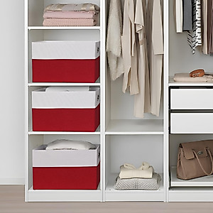 BinWhiz Storage Bins for Shelves, 15x11x9.5 inch Fabric Home Decor Organizer Baskets, Collapsible Closet Clothes Organizing Bins, 3 Pack, White & Red